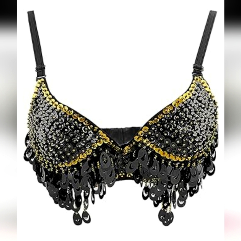 Black And Gold Sequin Belly Dancer Bra Drag Mardi Gra… - Gem